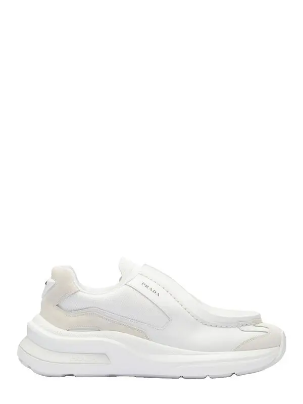 Prada Brushed Leather Sneakers With Bike Fabric And Suede - White