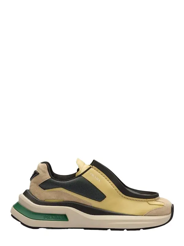 Prada Brushed Leather And Suede Sneakers - Vanilla/anthracite