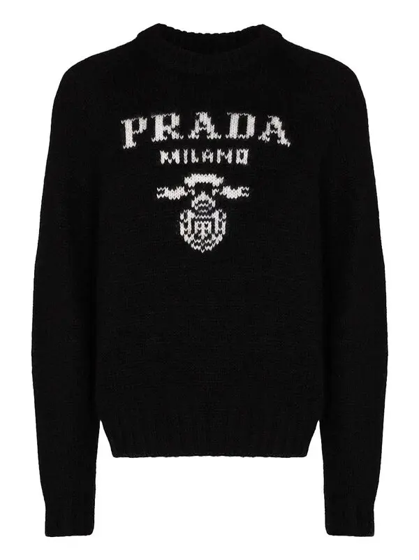 Prada Logo Wool And Cashmere Crewneck Sweater - Black