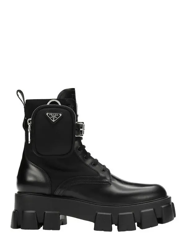 Prada Monolith 55mm Pouch Ankle Boots - Black/silver