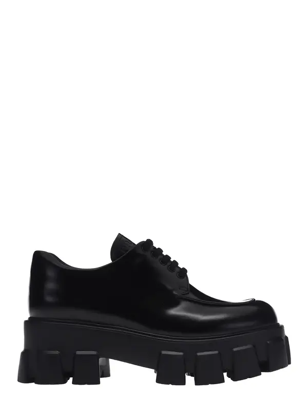 Prada Monolith 55mm Lace Up Loafer In Brushed Leather - Black