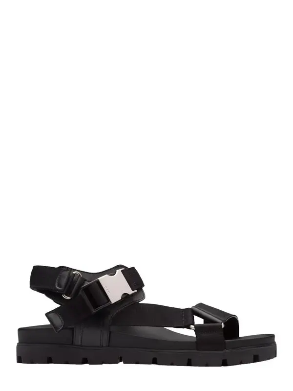 Prada Leather And Technical Fabric Sandal - Black