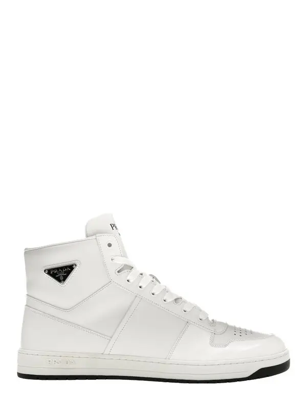 Prada Downtown High-top Leather Sneakers - White/black