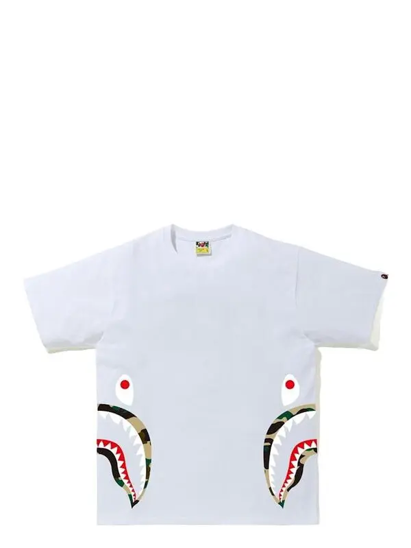 A BATHING APE 1st Camo Side Shark Tee Shirt - White/yellow