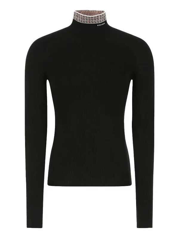 Prada Logo Intarsia Jacquard Highneck Sweater - Black