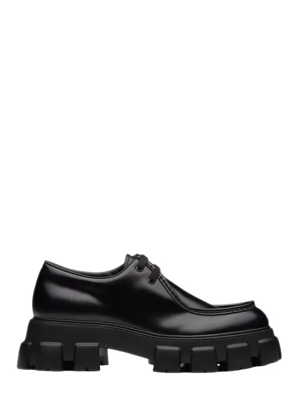 Prada Monolith Brushed Leather Lace-up Shoe - Black