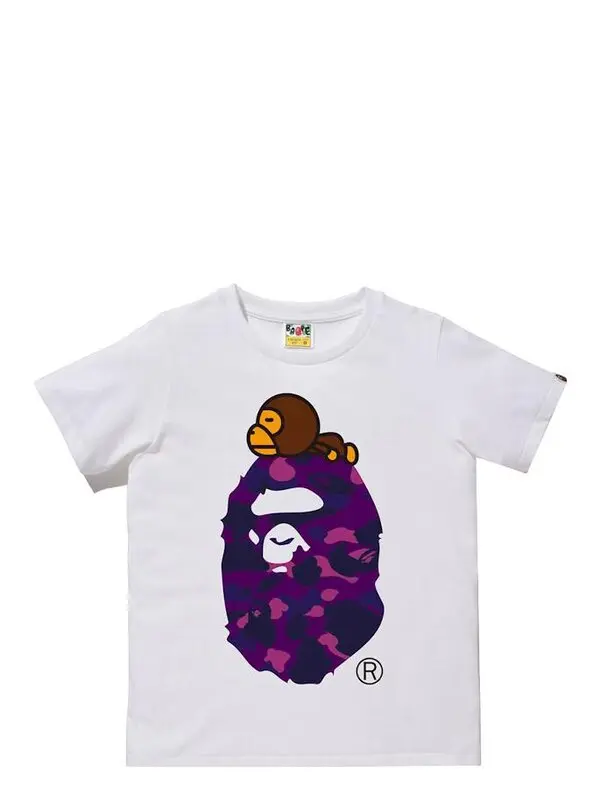 A BATHING APE Camo Milo On Big Ape Relaxed Tee Shirt - White/purple