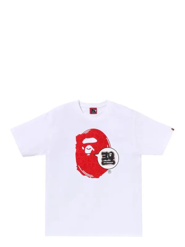 A BATHING APE 30th Anniversary Ape Head Tee Shirt - White/red