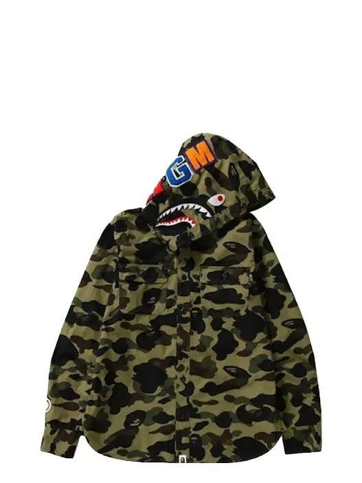 BAPE 1st Camo Shark Hoodie Shirt - Green Camo
