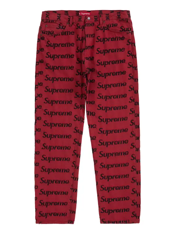 Supreme Frayed Logos Regular Jean - Red
