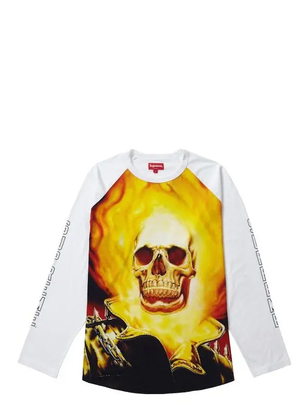 Supreme Ghost Rider Raglan Long Sleeve Top - White