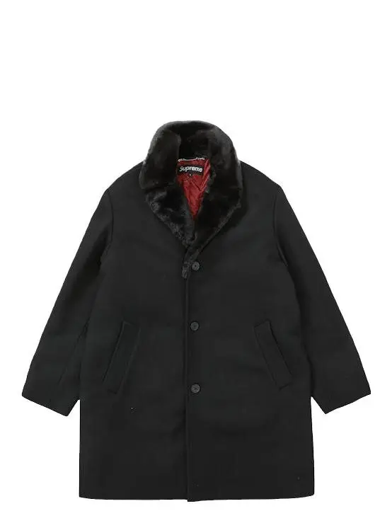 Supreme Fur Collar Car Coat - Black