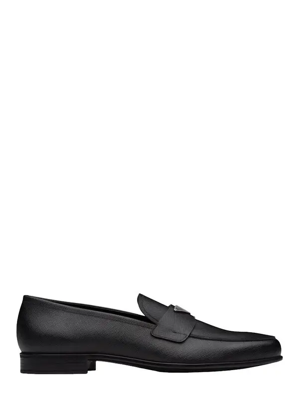 Prada Plaque Loafer In Saffiano Leather - Black