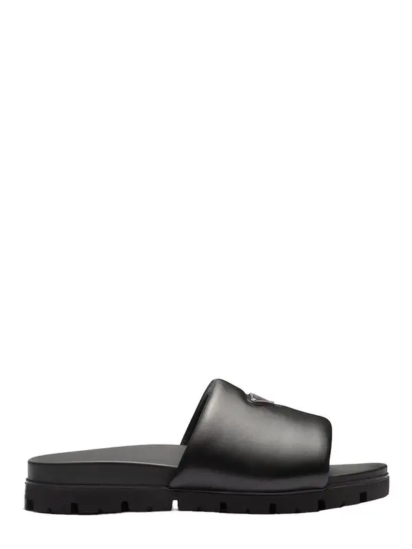Prada Nappa Leather Padded Slides - Black
