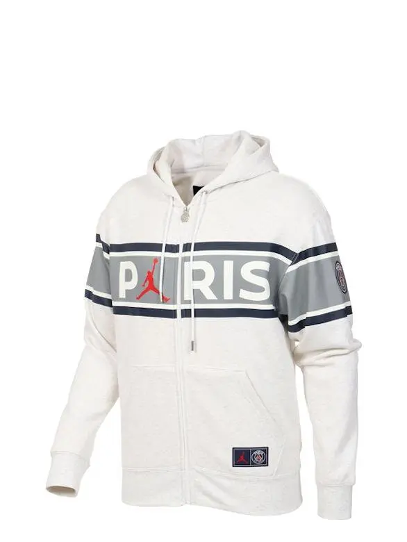 JORDAN Psg Zip Up Hoodie - Birch Heather/university Red
