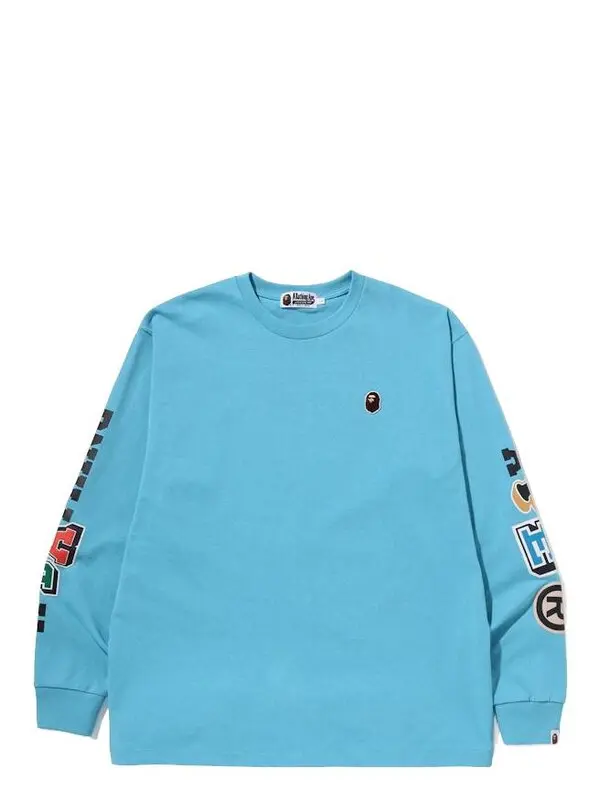 A BATHING APE Fonts Relaxed Fit Heavyweight Long Sleeve Tee Shirt - Sax