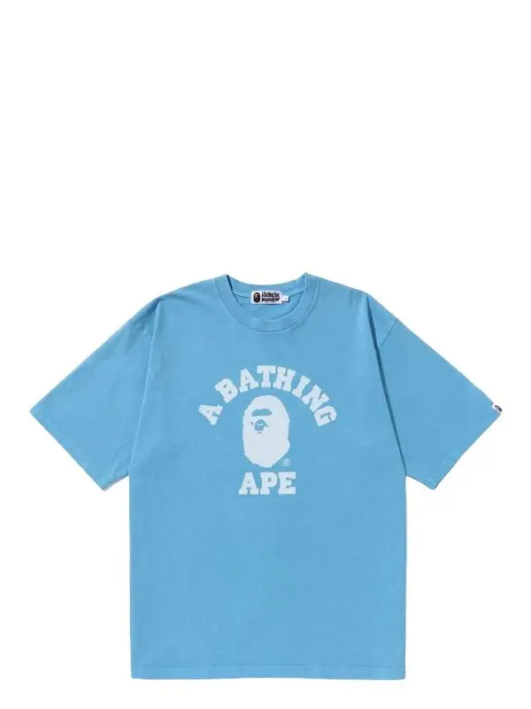 A BATHING APE Pigment Dyed College Relaxed Fit Tee Shirt - Sax