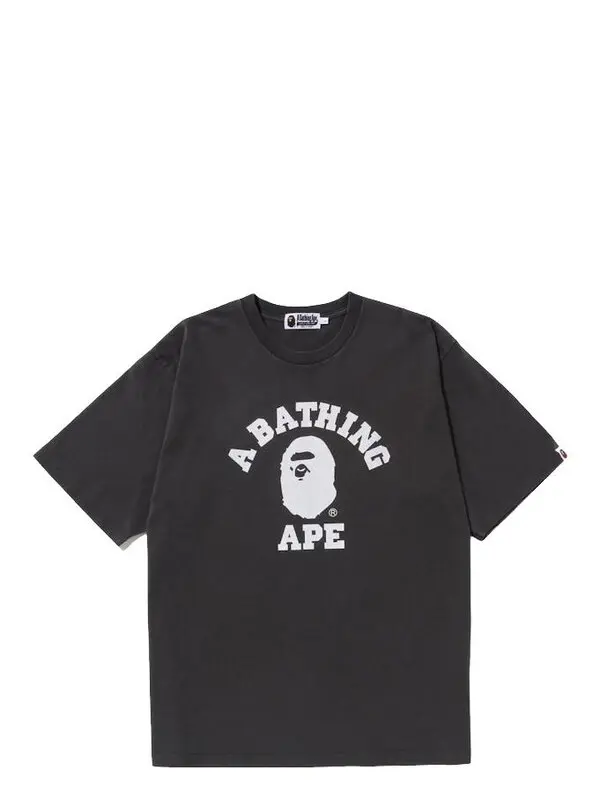 A BATHING APE Pigment Dyed College Relaxed Fit Tee Shirt - Black