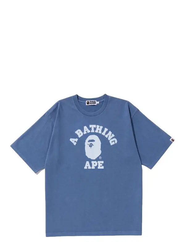 A BATHING APE Pigment Dyed College Relaxed Fit Tee Shirt - Navy Blue