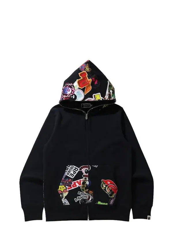 A BATHING APE Motif Print Full Zip Hoodie - Black
