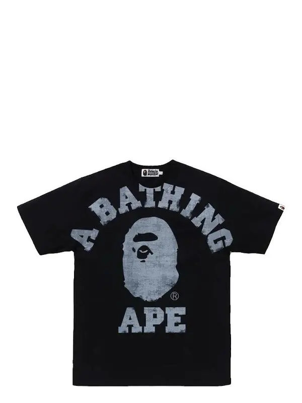 A BATHING APE Overprinted College Tee Shirt - Black