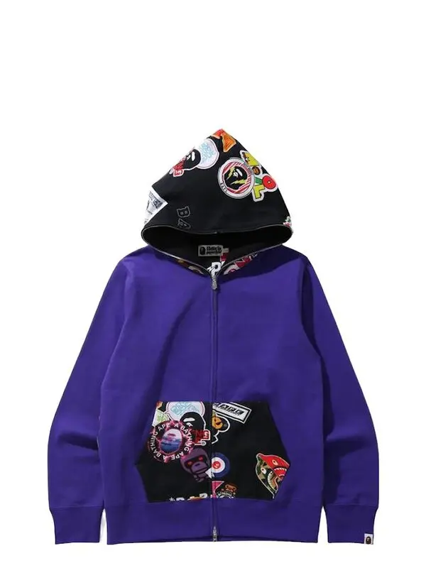 A BATHING APE Motif Print Full Zip Hoodie - Purple