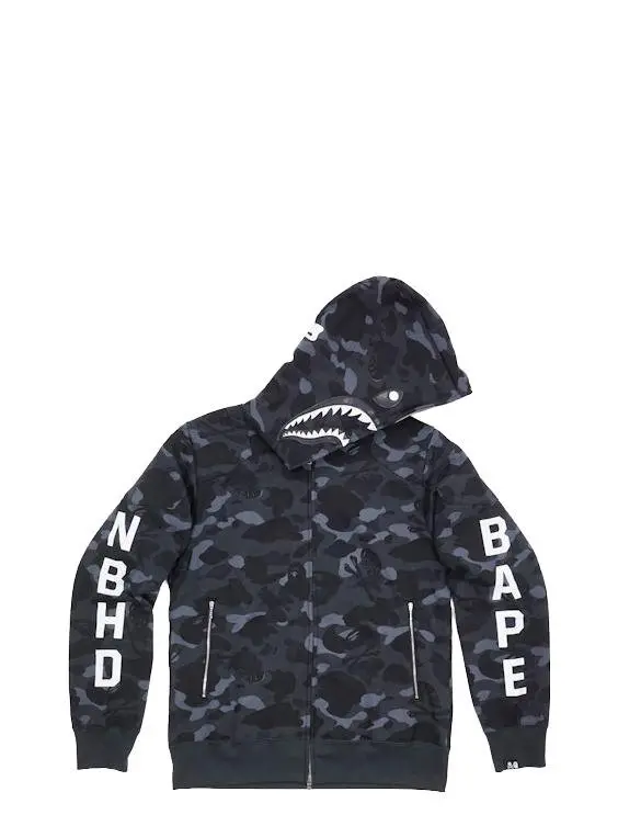BAPE X Nbhd Camo Shark Hooded Sweatshirt - Black
