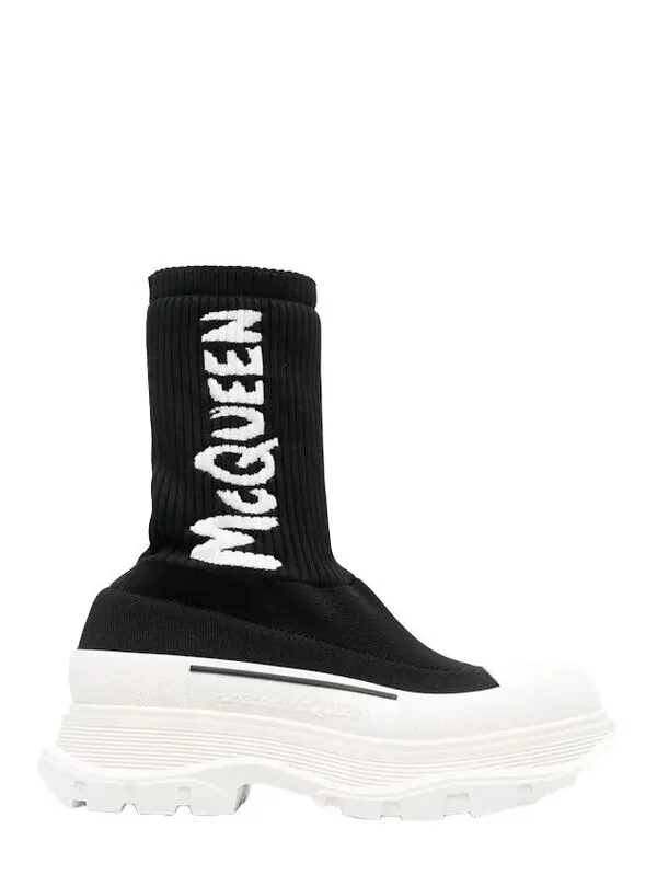 Alexander McQueen Logo Intarsia Chunky Sock Sneakers - Black/ice