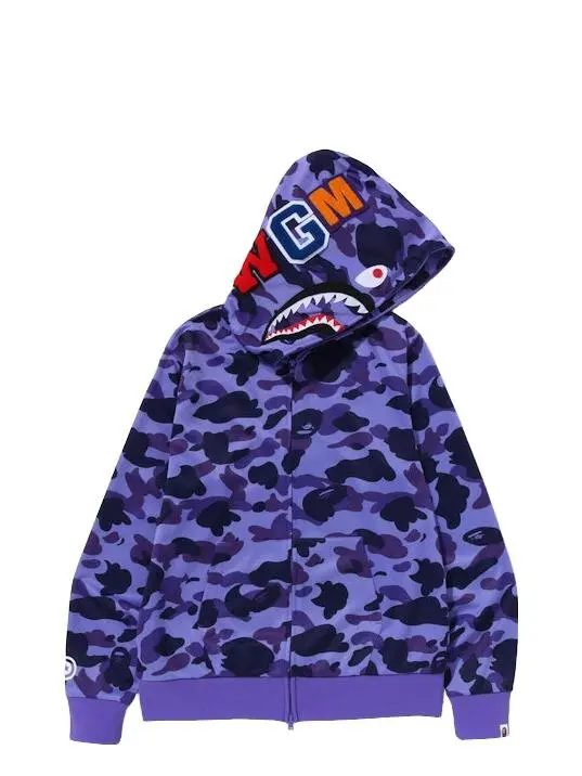 BAPE 1st Camo Jersey Shark Full Zip Hoodie - Purple