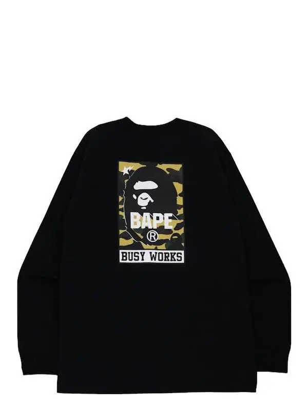 A BATHING APE 1st Camo Busy Works Relaxed Fit Long Sleeve Tee Shirt - Black