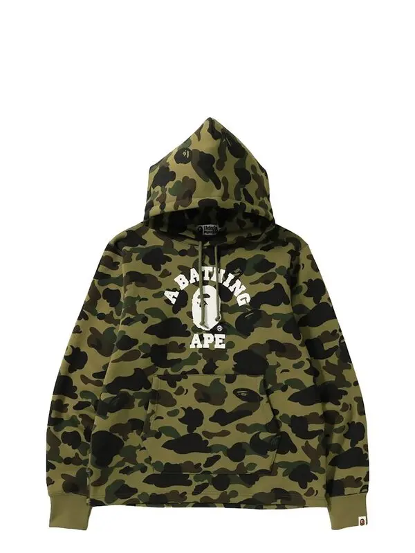 BAPE 1st Camo College Wide Pullover Hoodie - Green