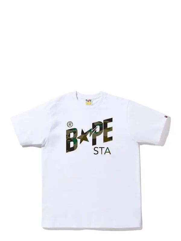 A BATHING APE 1st Camo Sta Logo Tee Shirt - White Green