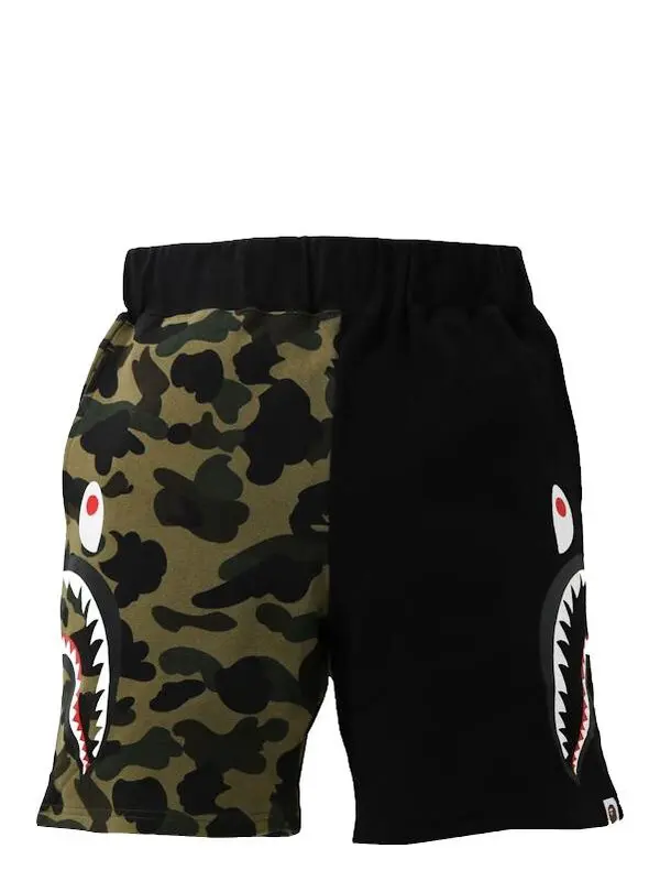 BAPE 1st Camo Half Side Shark Sweat Shorts - Green
