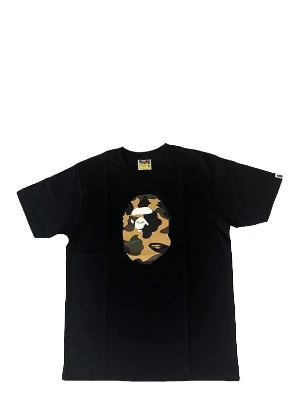 A BATHING APE Premium Happy New Year 1st Camo Ape Head Tee Shirt - Black/yellow