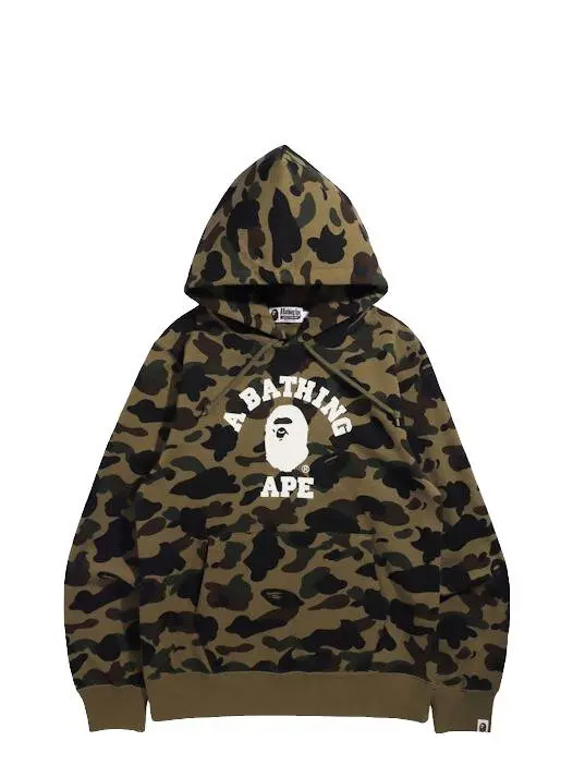 BAPE 1st Camo College Pullover Hoodie - Green
