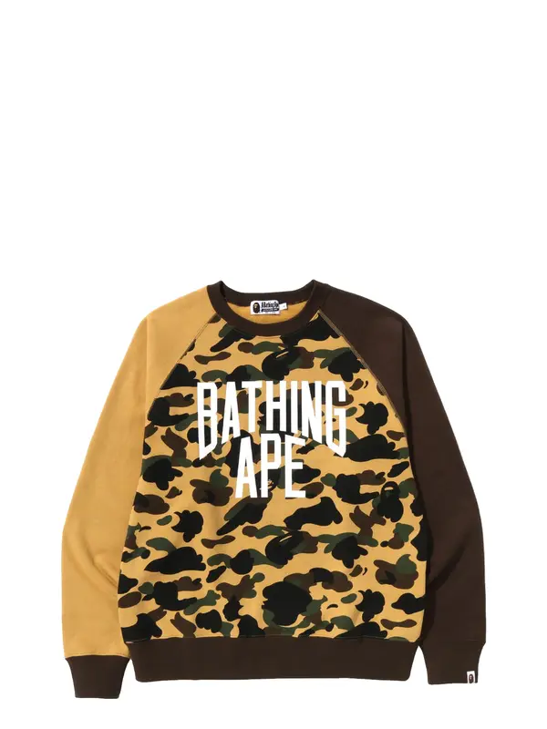 BAPE 1st Camo Crazy Nyc Logo Crewneck Sweatshirt - Yellow