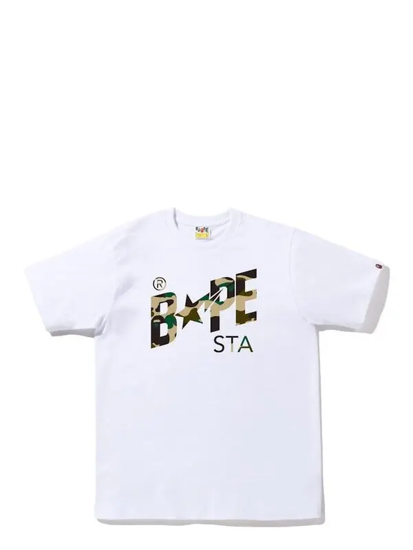 A BATHING APE 1st Camo Sta Logo Tee Shirt - White Yellow
