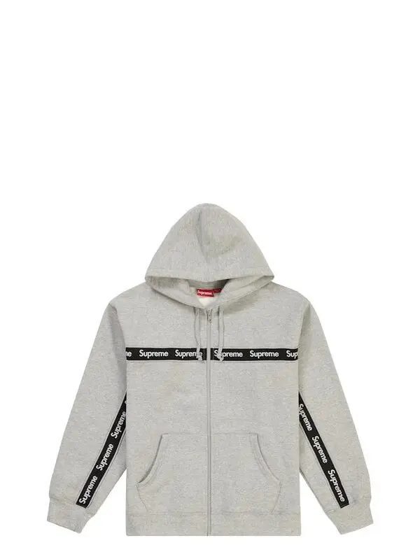 Supreme Text Stripe Zip Up Hooded Sweatshirt - Heather Grey