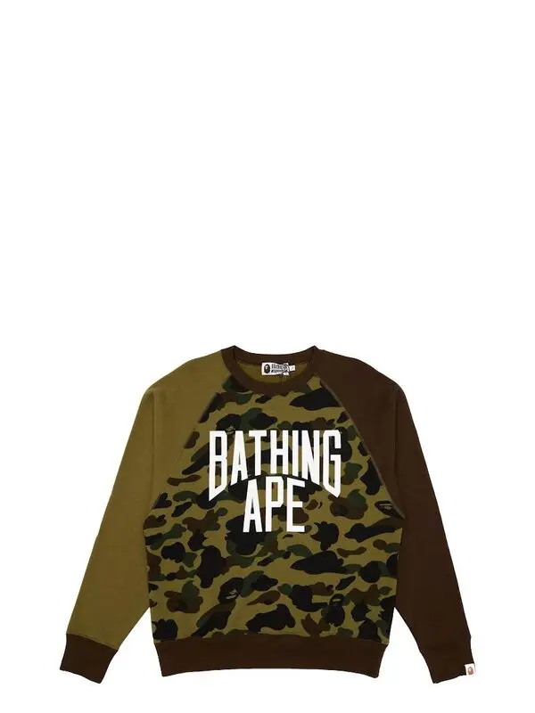 BAPE 1st Camo Crazy Nyc Logo Relaxed Fit Crewneck Sweatshirt - Green