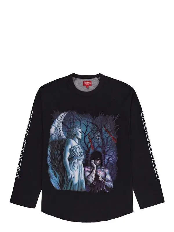Supreme The Crow Raglan Long Sleeve Tee Shirt - Black Graveyard