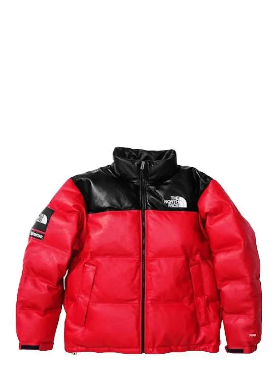 Supreme The North Face Leather Nuptse Jacket - Red