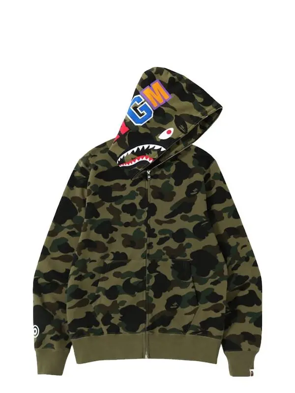 A BATHING APE 1st Camo Shark Zip Hoodie - Army Green (screen Printed Wgm)