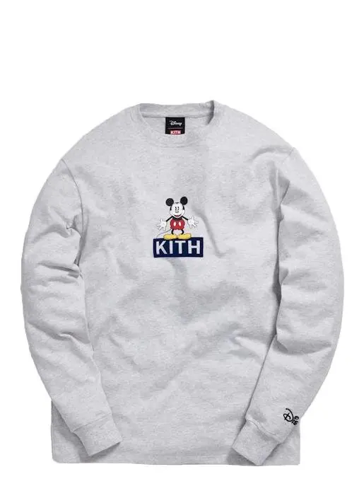 Kith X Disney 30s Mickey Standing Classic Logo Long Sleeve Tee Shirt - Heather