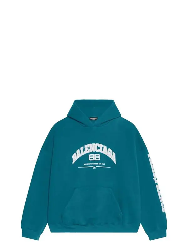 Balenciaga Logo Print Hooded Sweatshirt - Petrol Blue