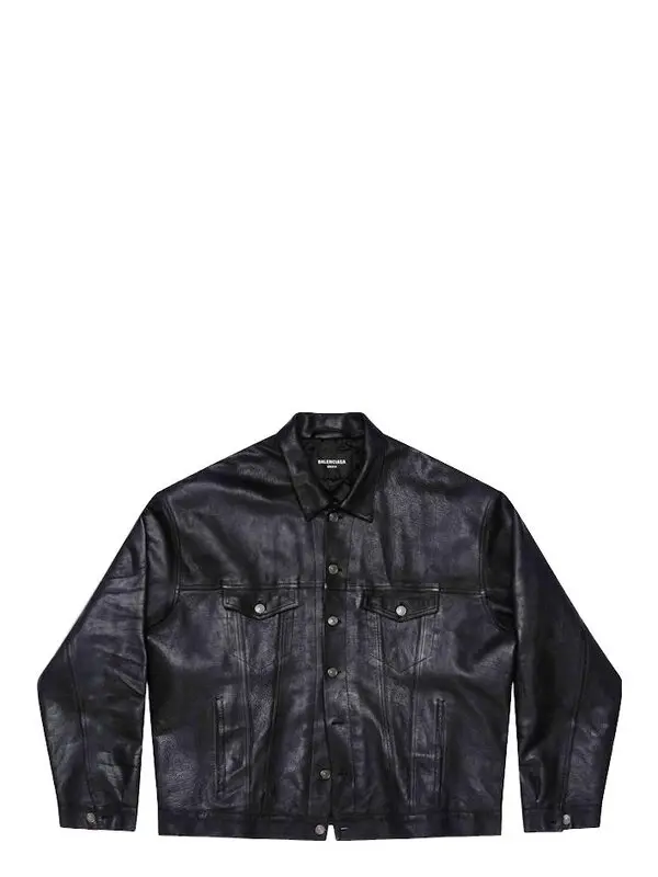 Balenciaga Leather Denim Jacket - Black