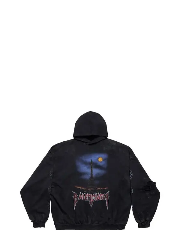 Balenciaga Paris Moon Oversized Hoodie - Faded Black