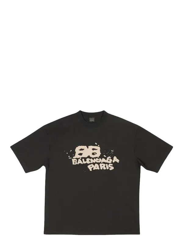 Balenciaga Hand Drawn Bb Icon Medium Fit Vintage T-shirt - Black/beige