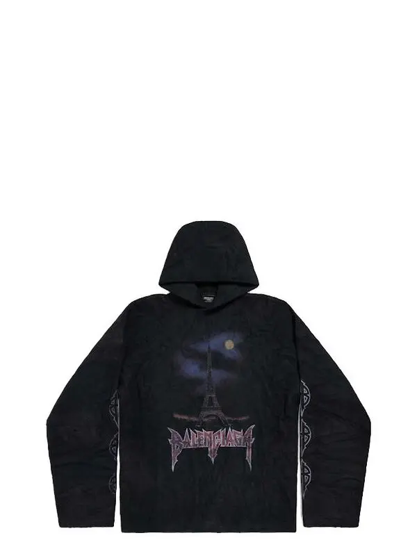 Balenciaga Paris Moon Crinkled Hoodie - Black