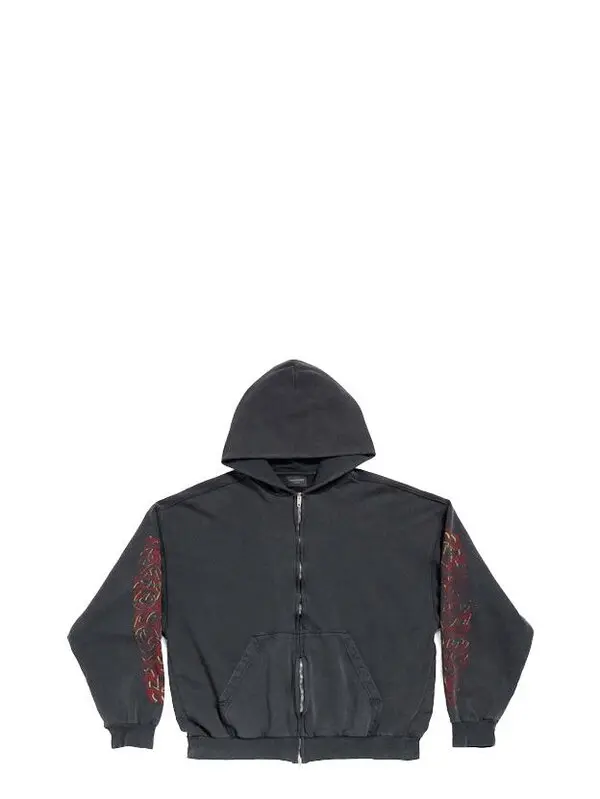 Balenciaga Offshore Zip-up Hoodie Medium Fit - Black Faded