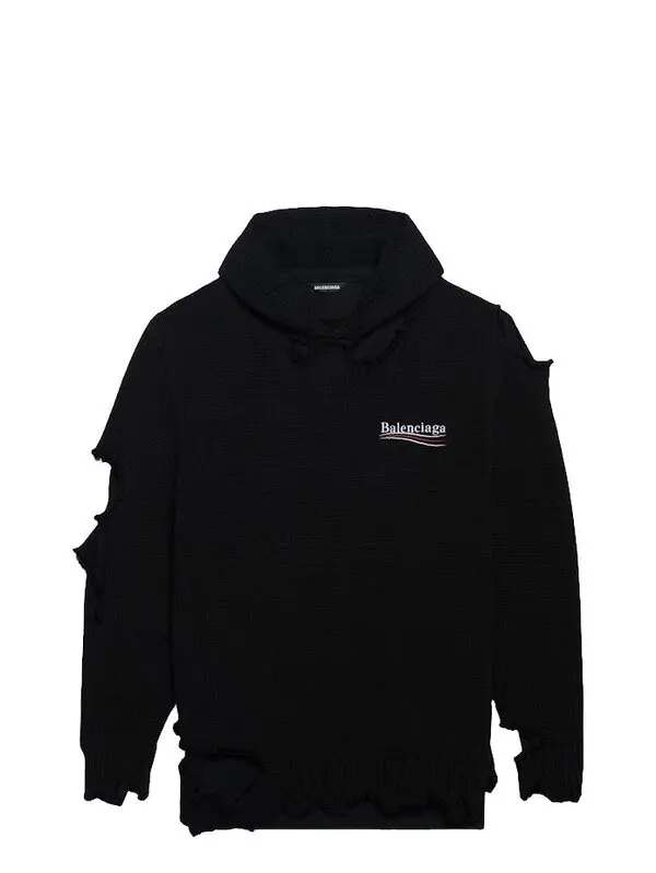 Balenciaga Political Campaign Destroyed Knit Hoodie - Black